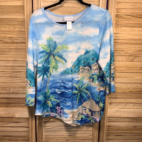 Alfred Dunner | Tops | Alfred Dunner Beach Tropical Palm Tree Petite ...